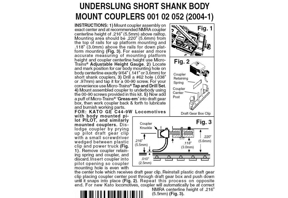 Micro-Trains 001 02 052 (2004-1) N Underslung Short Shank Body Mount ...